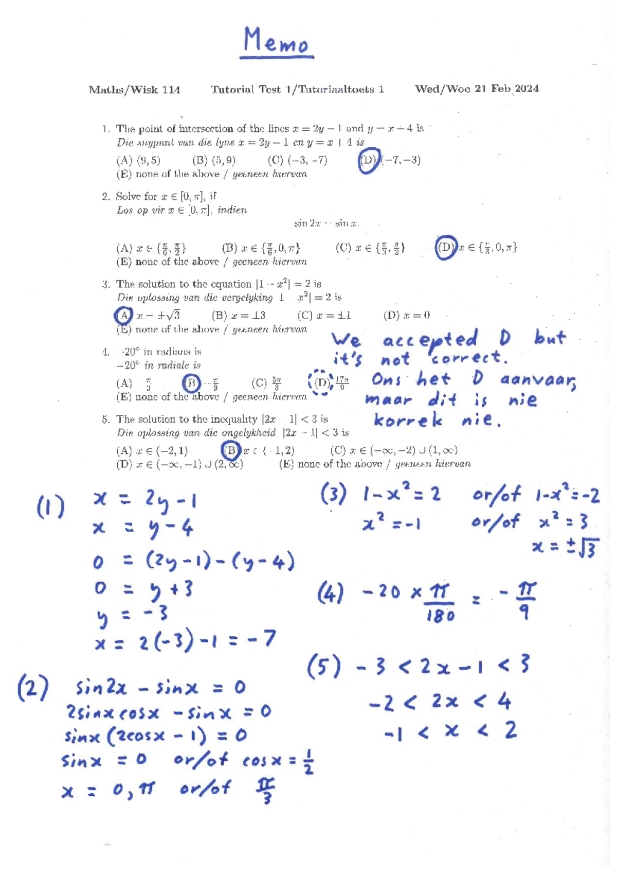 TT1 21 Feb - Tut test to give you some practice - Memo 114 Tutorial ...