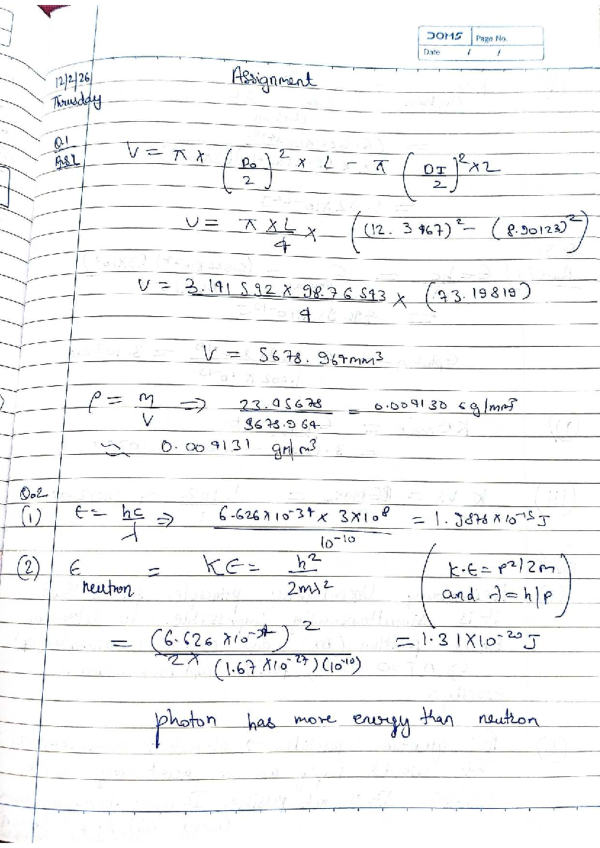 CHY1005 Assignment: Quantum Mechanics and Energy Calculations - Studocu