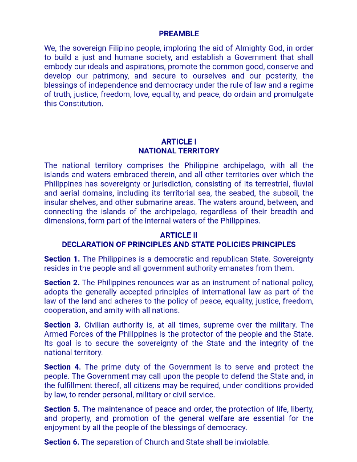 Phil constitution - PREAMBLE We, the sovereign Filipino people ...