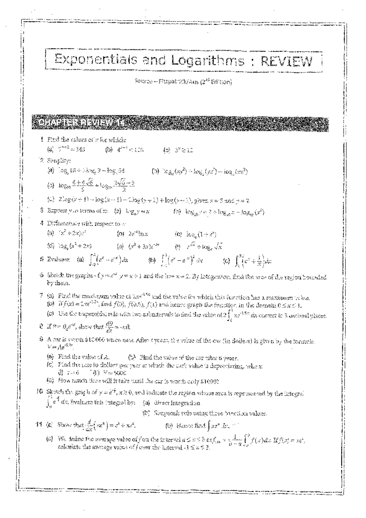 Exponentials and Logarithms: CH 14 Review & Practice Problems (2nd Ed ...