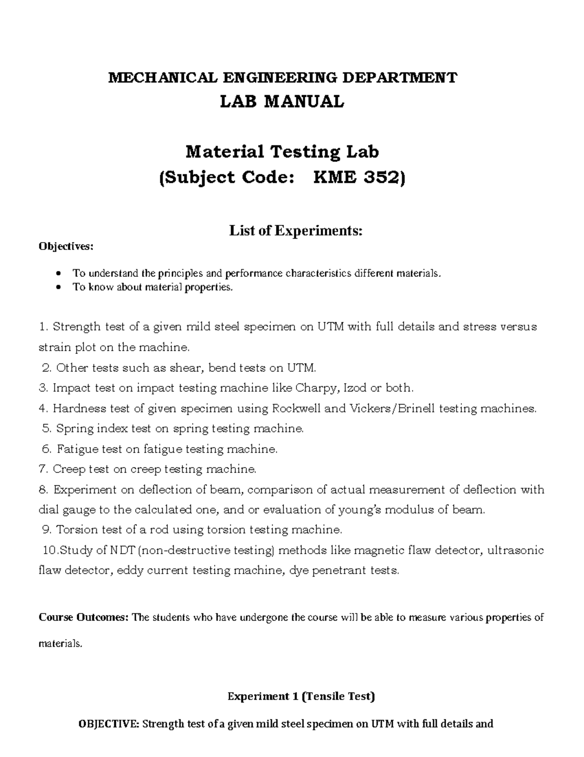 Material Testing Lab Manual AKTU - MECHANICAL ENGINEERING DEPARTMENT ...