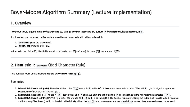 SC2001 String Matching Boyer-Moore Algorithm with Char Jump and Match Jump Calculations - - Studocu