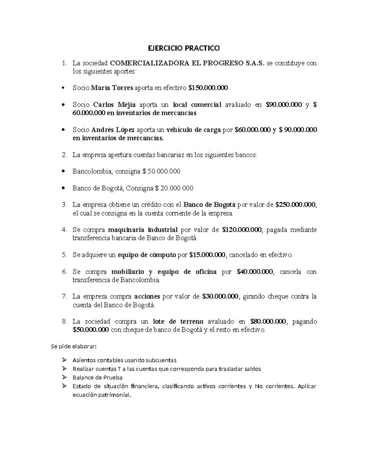 EJERCICIO PRÁCTICO 1: Inversiones y Asientos Contables - Studocu