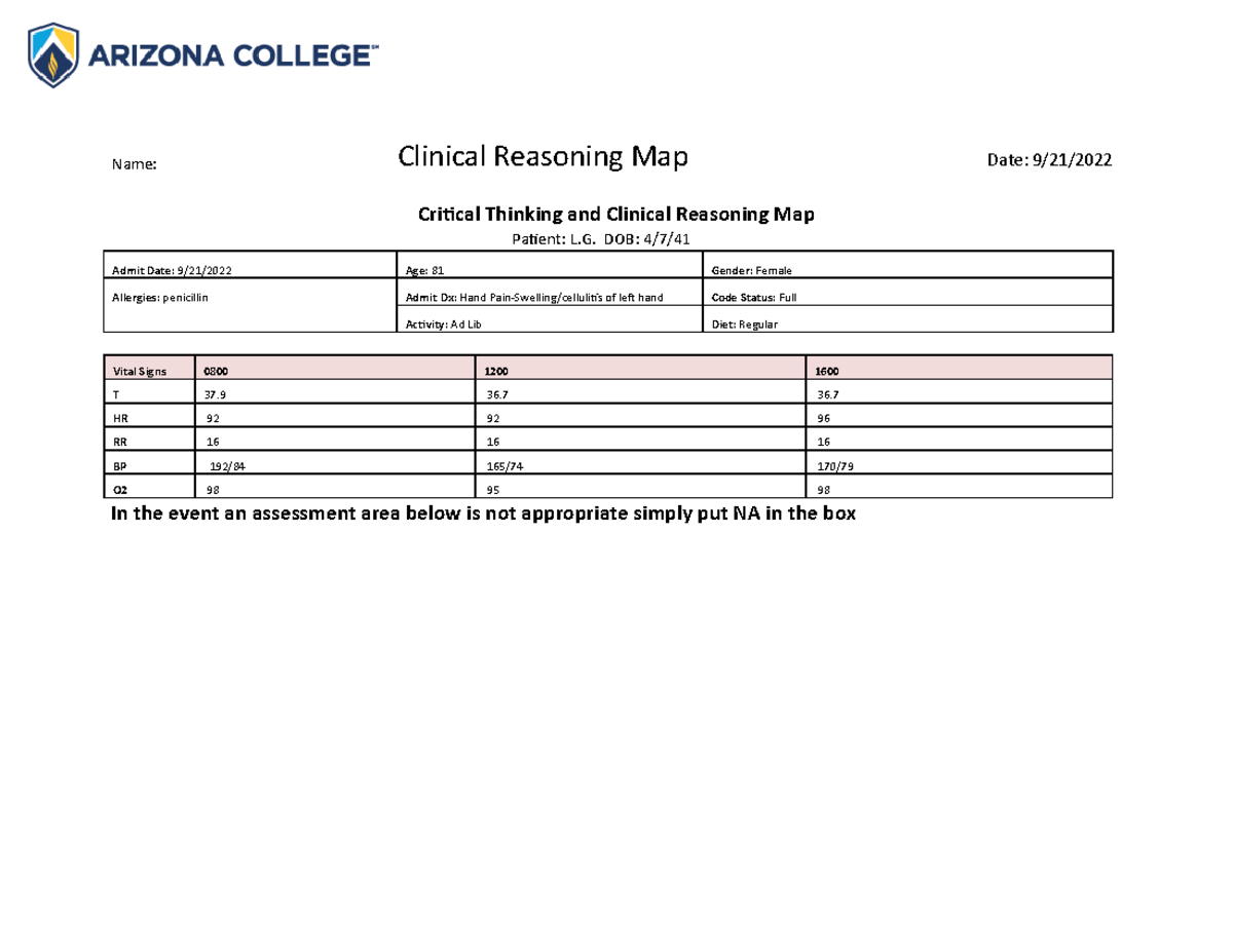 Critical Thinking Map Adult Health (2) copy - Critical Thinking and ...