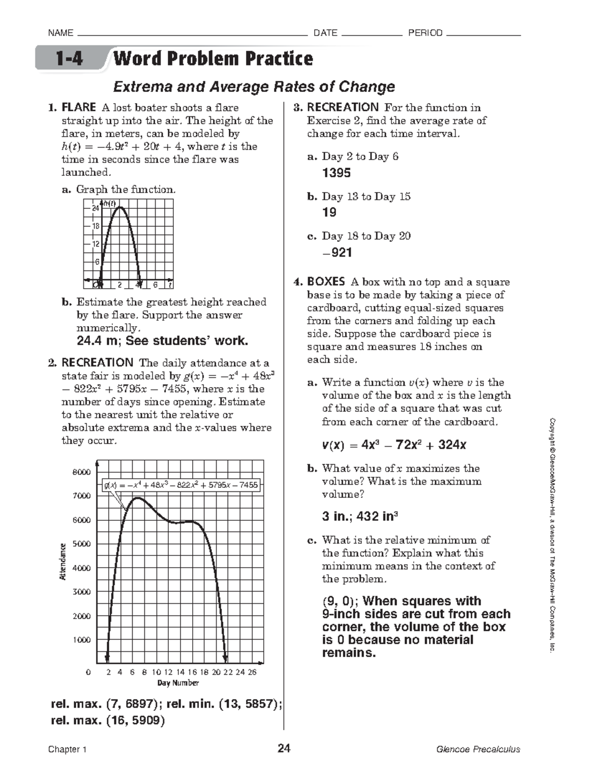 Chapter 1 Notes: Extrema & Average Rate of Change in Precalculus - Studocu