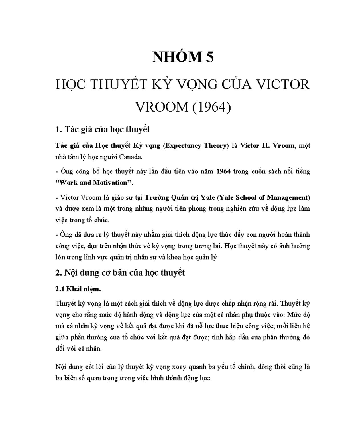 Học Thuyết Kỳ Vọng của Victor Vroom (1964) - Nhóm 5 - HVTC - Studocu