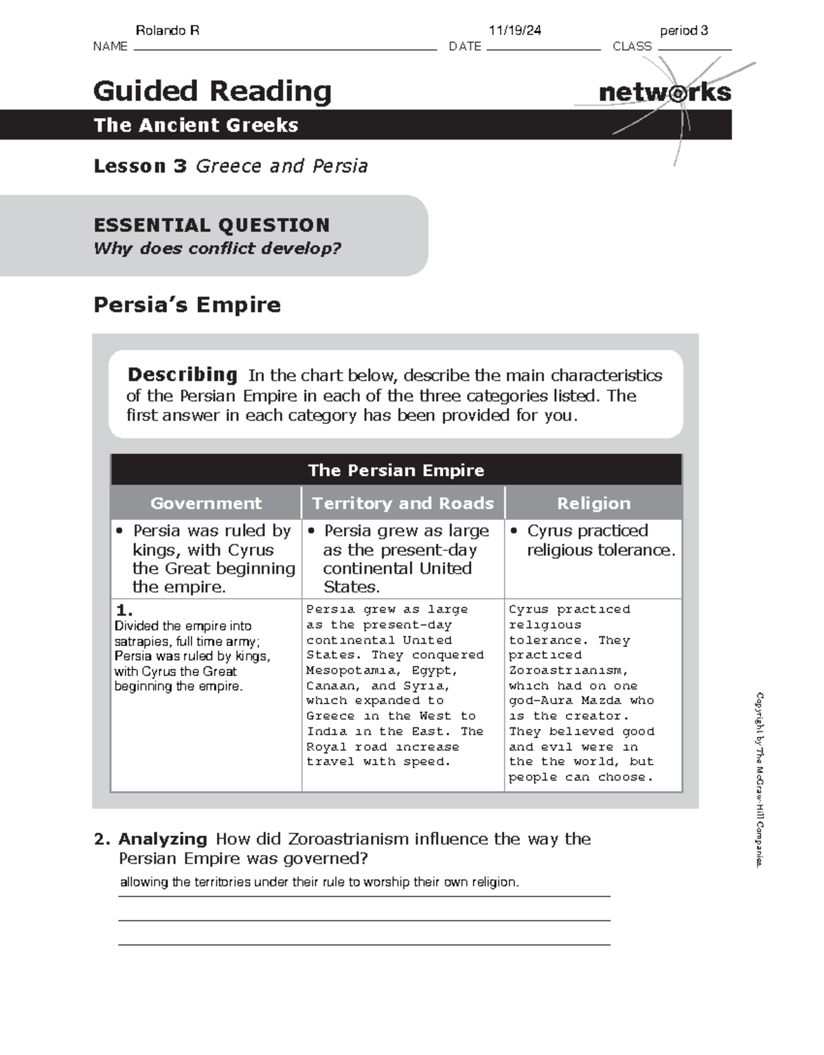 59 - Guided Reading Lesson on Greece and Persia (The Ancient Greeks ...