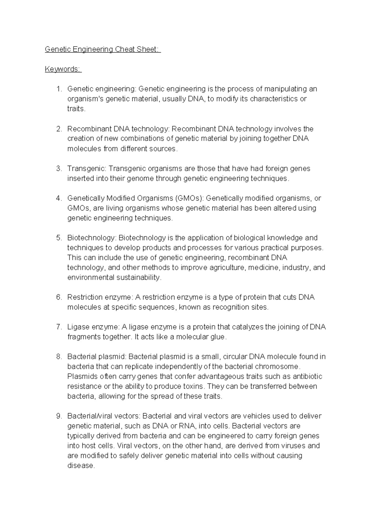 Genetic Engineering Cheat Sheet: Key Concepts and Techniques for ...