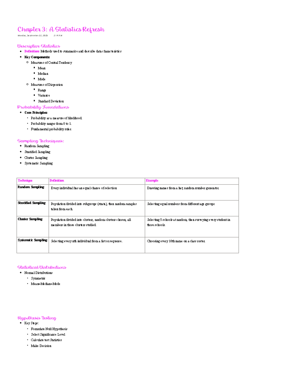 Chapter 3: Descriptive Statistics Overview and Key Concepts - Studocu
