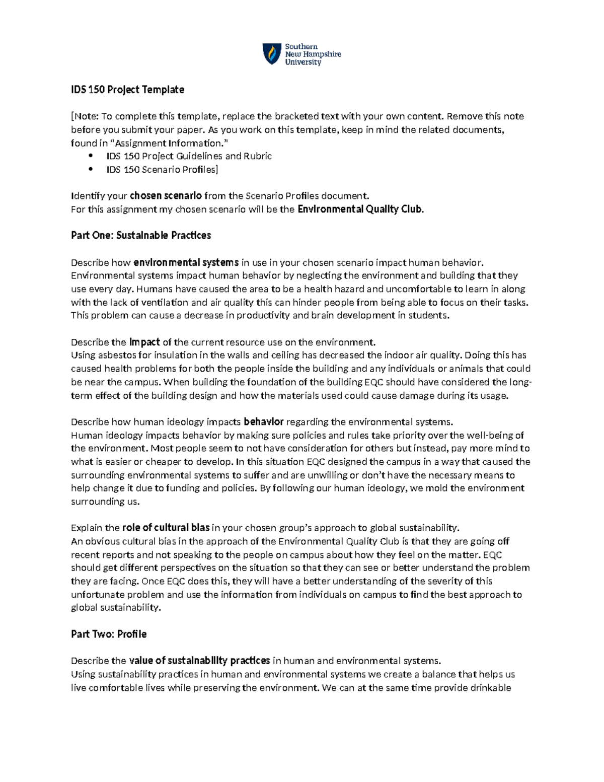 IDS 150 Project: Sustainability Practices and Environmental Impact ...