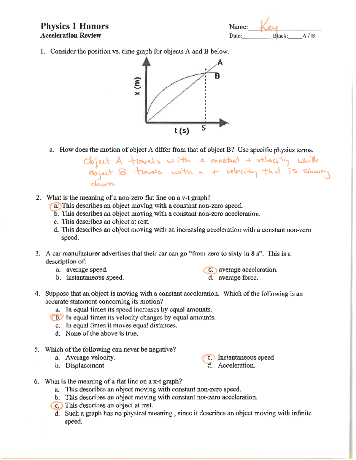 Physics 1 Honors: Key acceleration review notes for 2021 - Studocu