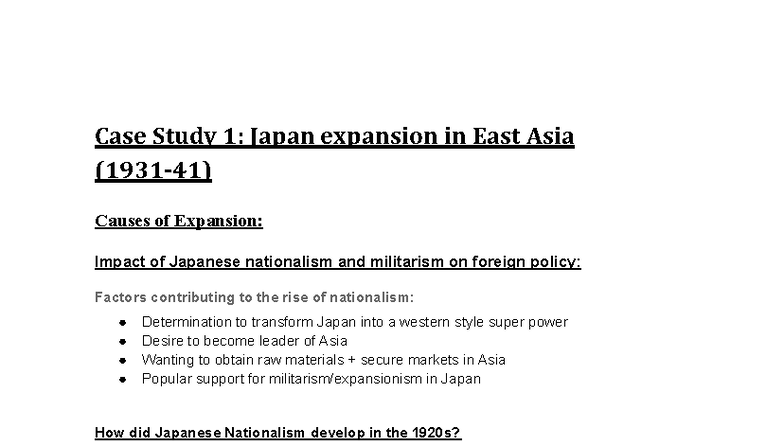 Case Study 1: Japan's Expansion in East Asia - Nationalism & Militarism ...