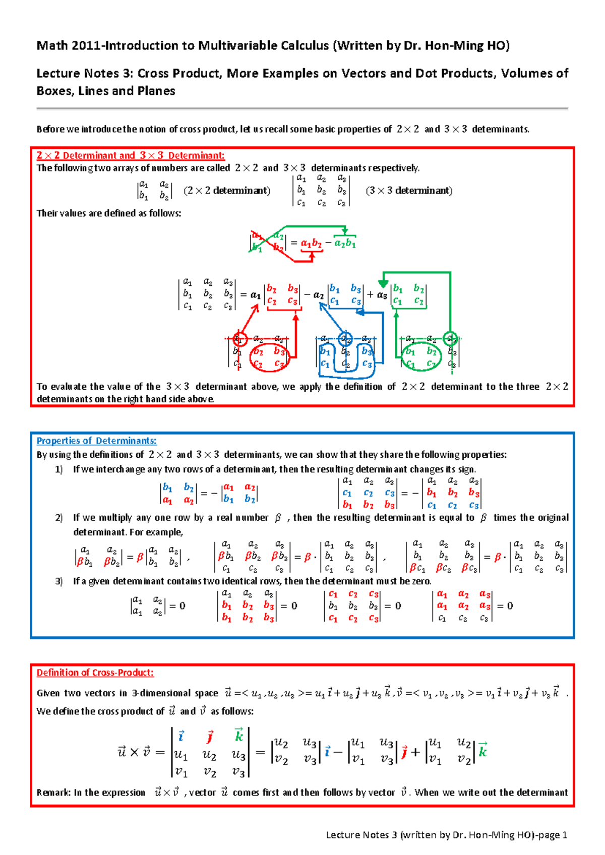 Math 2011-L3: Vector Analysis - Cross Product and Planes in 3D - Studocu