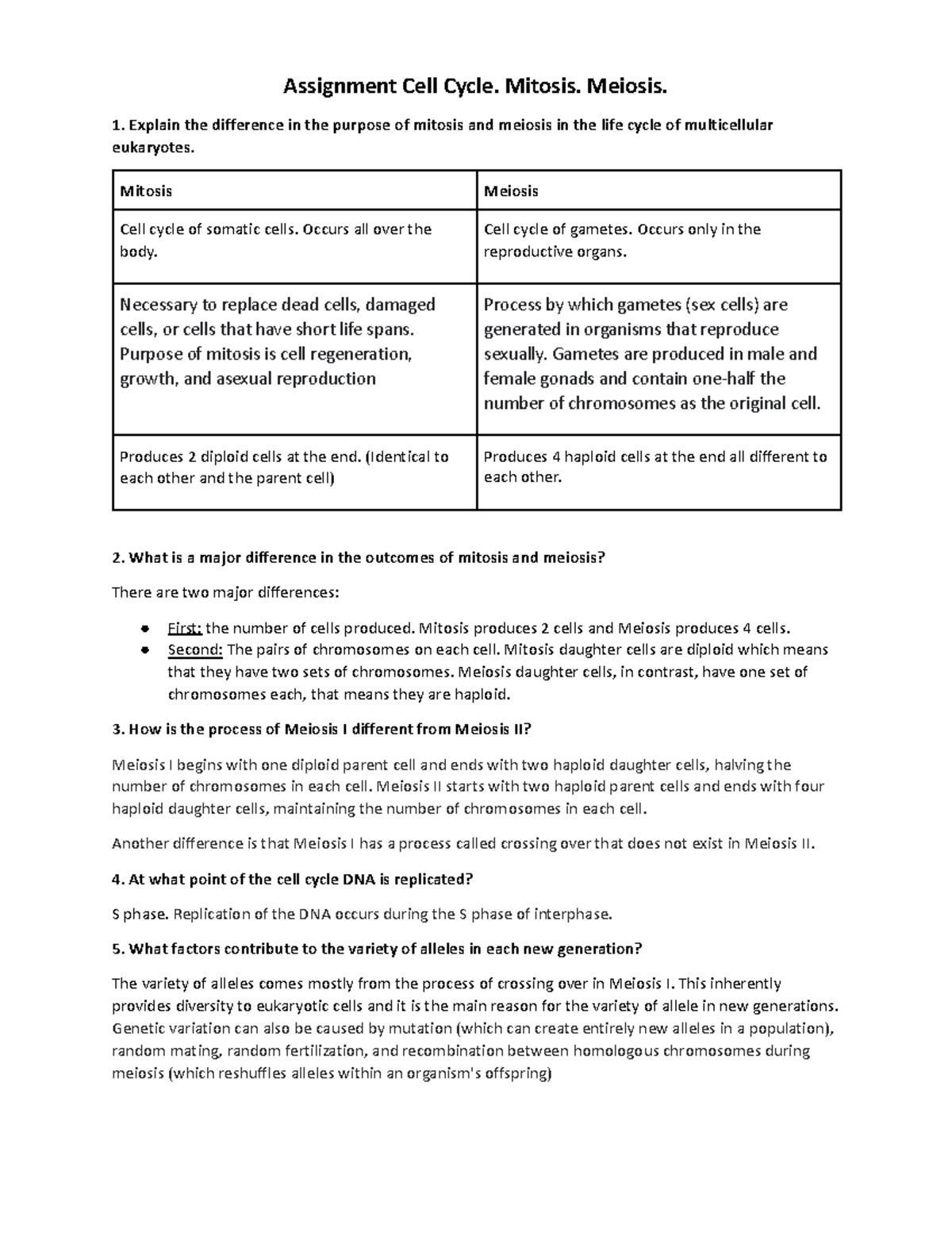 Cell Cycle BSC2010 L - Assignment Cell Cycle. Mitosis. Meiosis. 1 ...