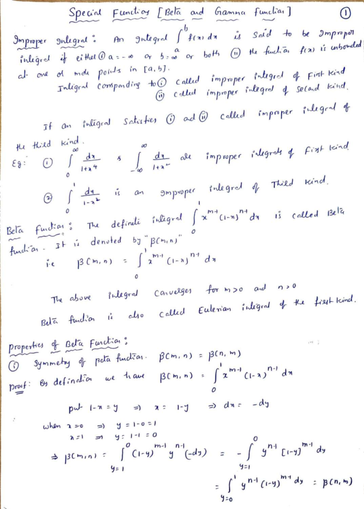 Unit-I Special Functions: Lecture Notes (C&LA) - Studocu
