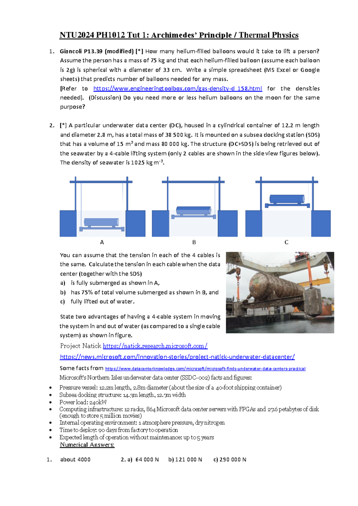 2024 PH1012 Tut 1: Principles of Thermal Physics & Balloon Lift ...