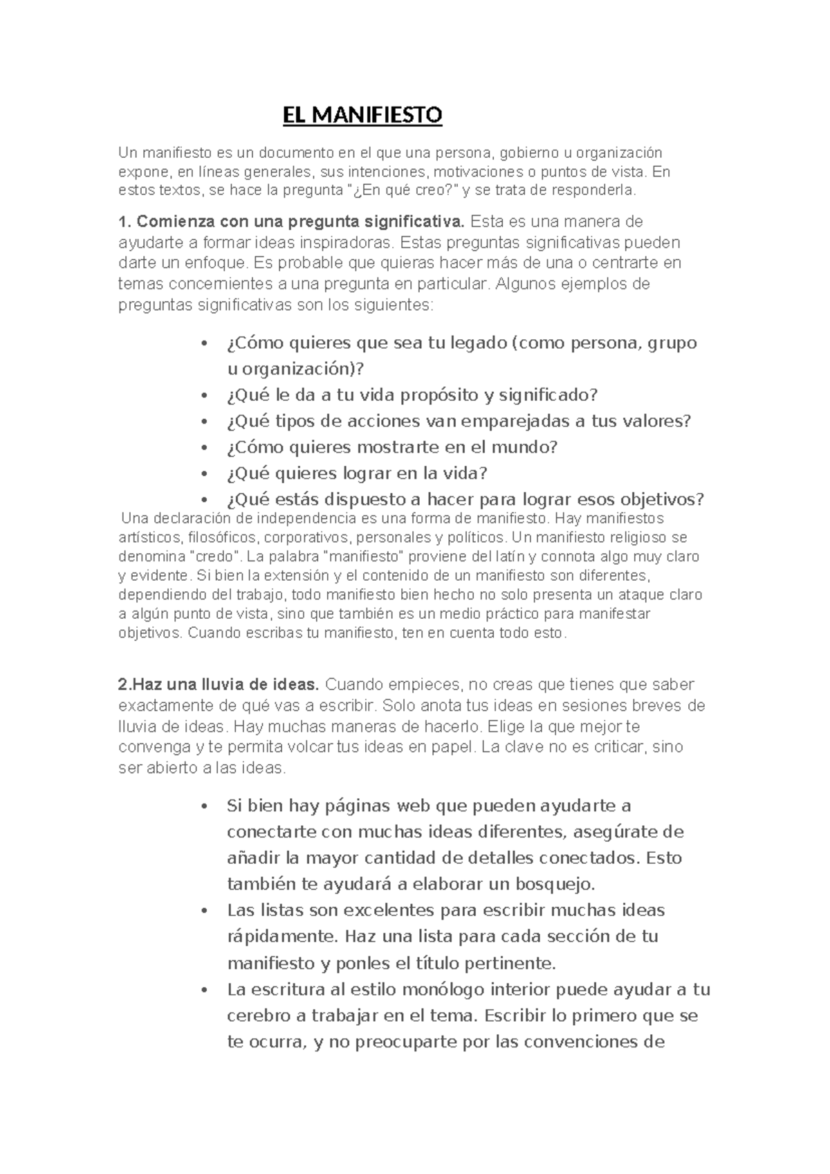 EL MANIFIESTO: Guía para Escribir un Manifiesto Efectivo - Studocu