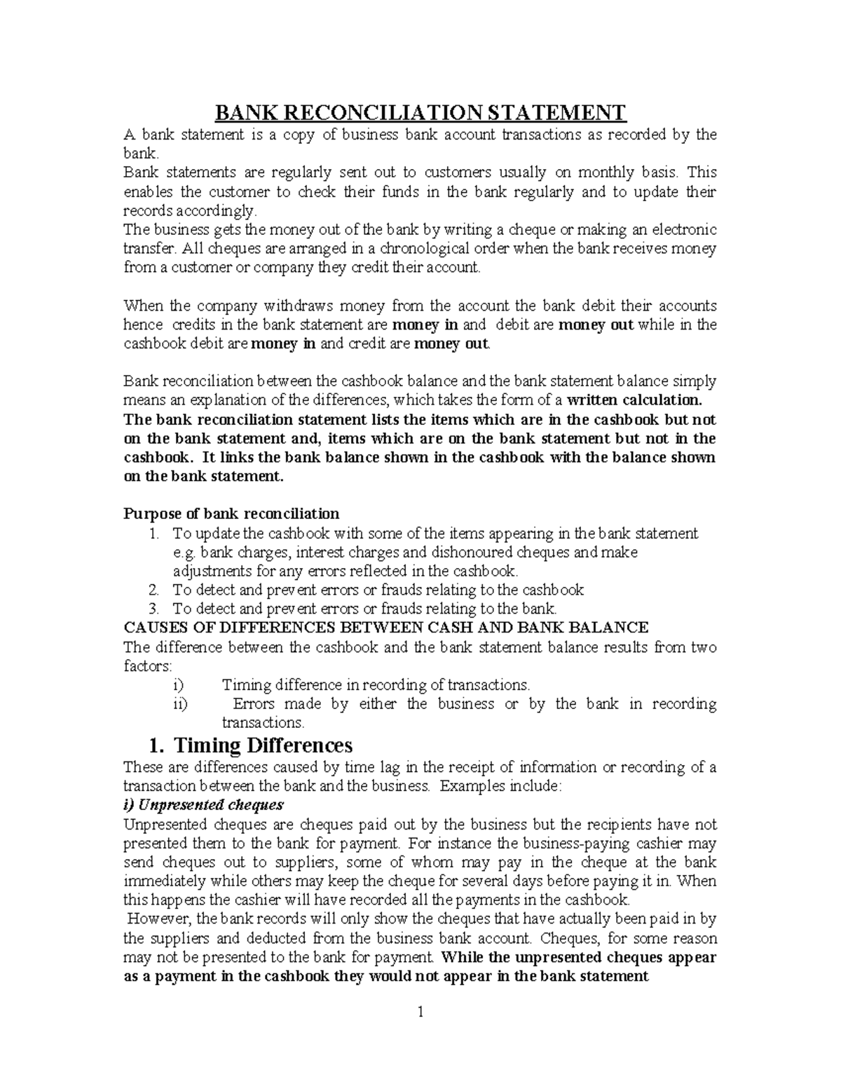 BANK RECONCILIATION STATEMENT: Understanding Cashbook vs. Bank ...