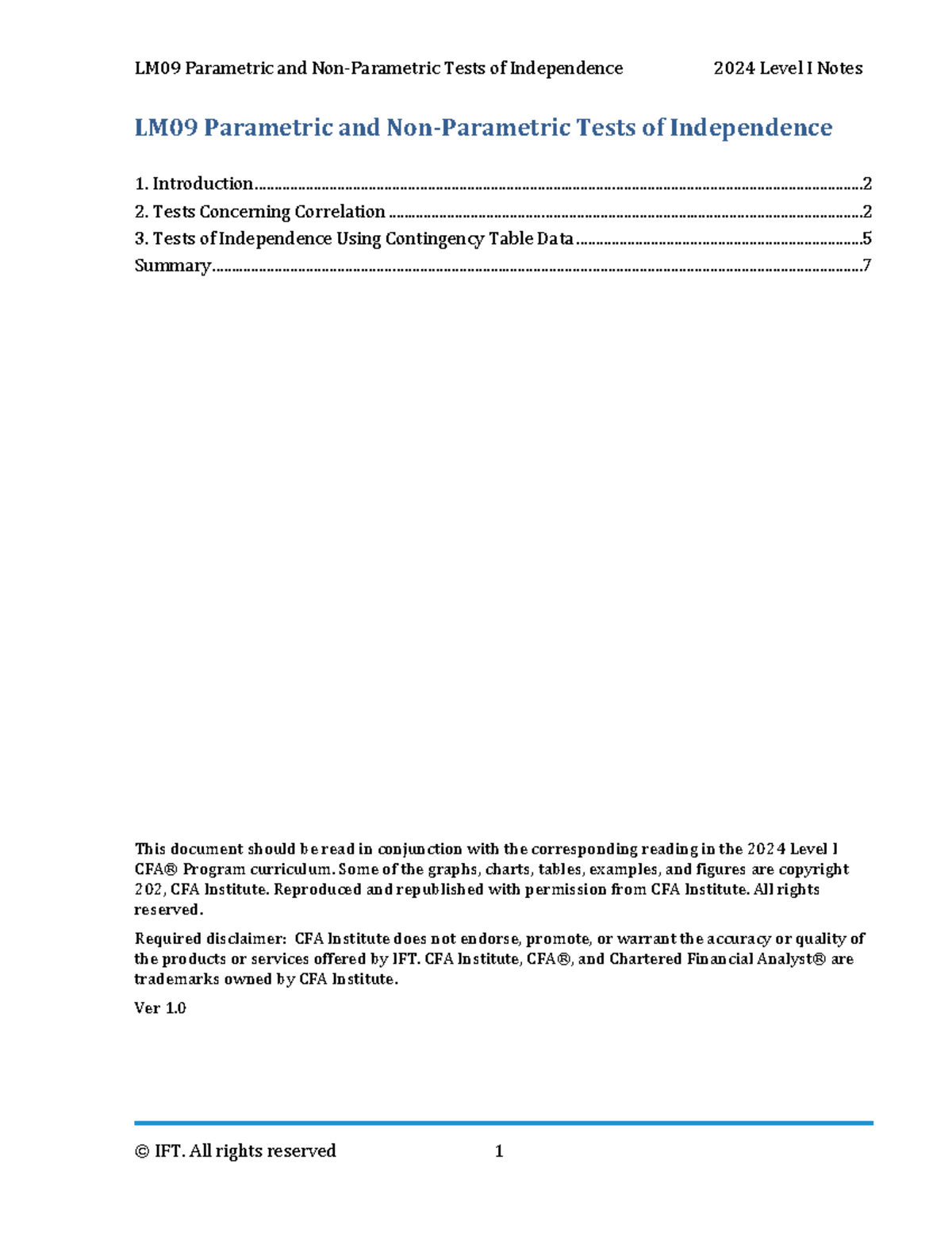 LM09 Parametric & Non-Parametric Tests of Independence Notes 2024 - Studocu