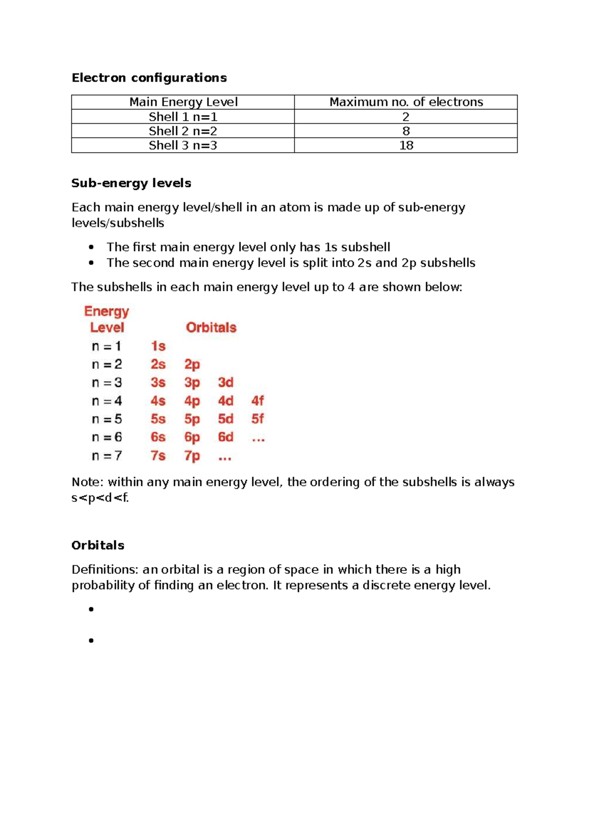 Electron Configurations: Shells, Subshells, and Orbitals Overview - Studocu