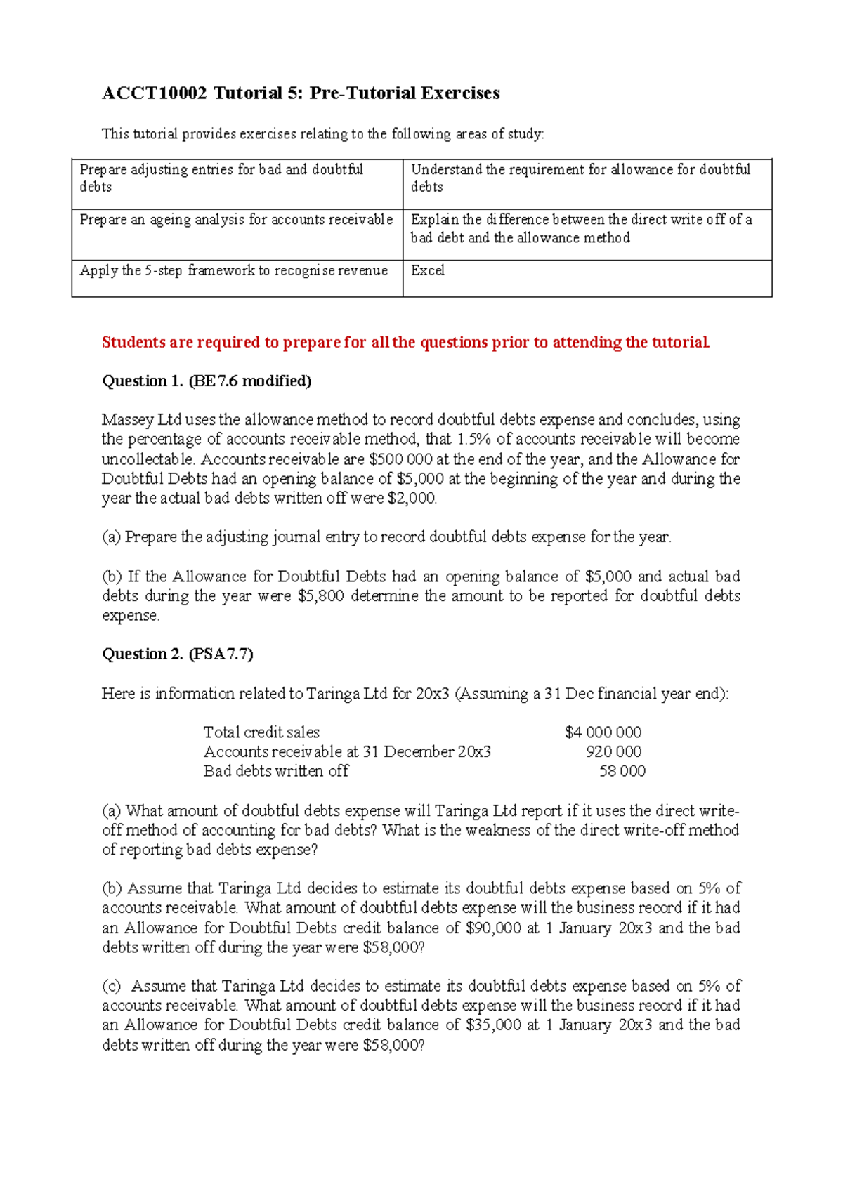 ACCT10002 Tutorial 5 Pre-Tutorial Exercises - ACCT10002 Tutorial 5: Pre ...