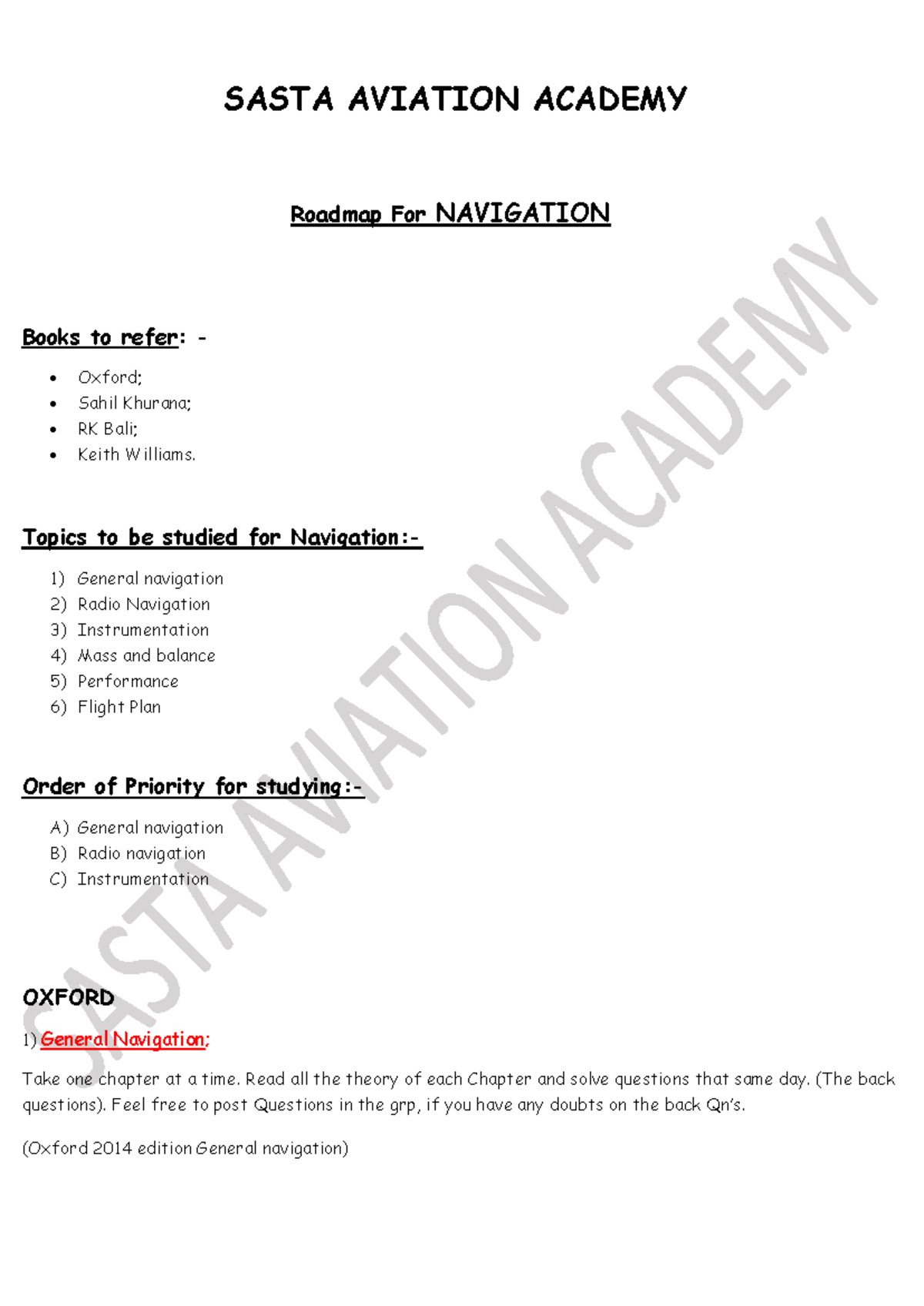 SASTA AVIATION ACADEMY NAVIGATION Study Roadmap and Resources - Studocu