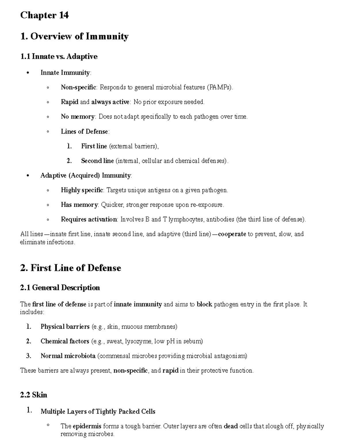 Chapter 14: Overview of Immunity - Innate vs. Adaptive Defense - Studocu