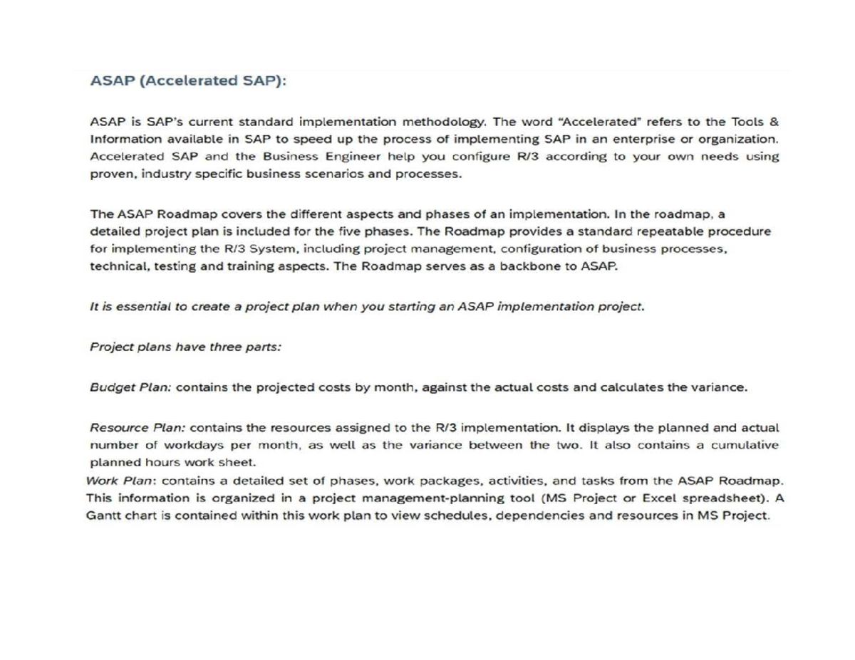 ASAP (Accelerated SAP) Methodology Tips: Quick Reference Guide - Studocu