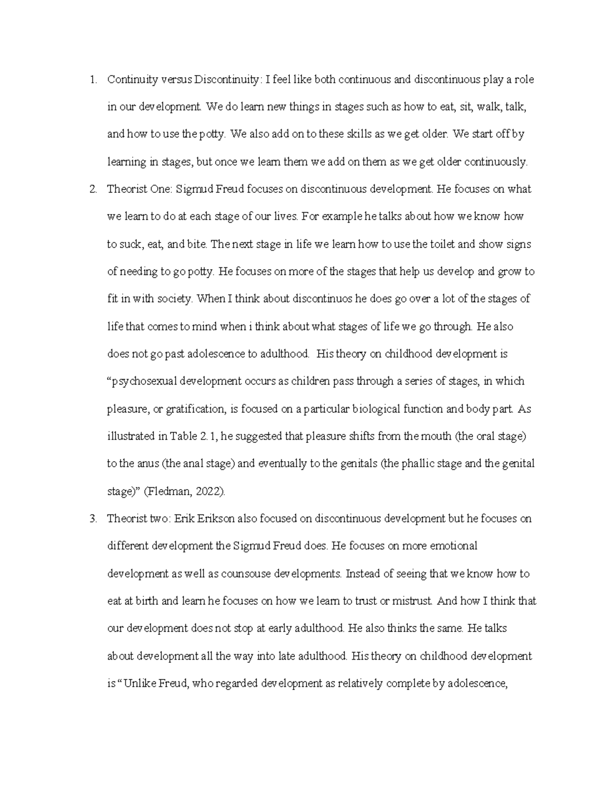 Continuity vs. Discontinuity in Development: Theories of Freud ...