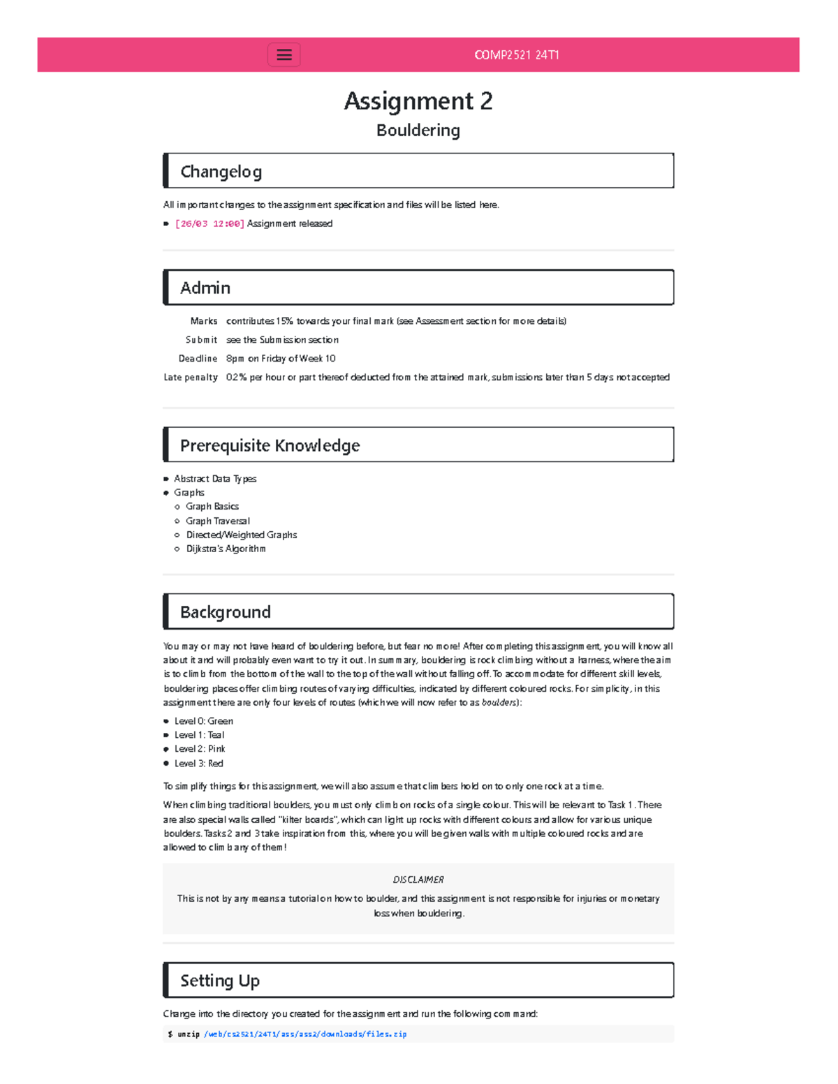 COMP2521 24T1 Assignment 2: Bouldering Changelog and Guidelines - Studocu