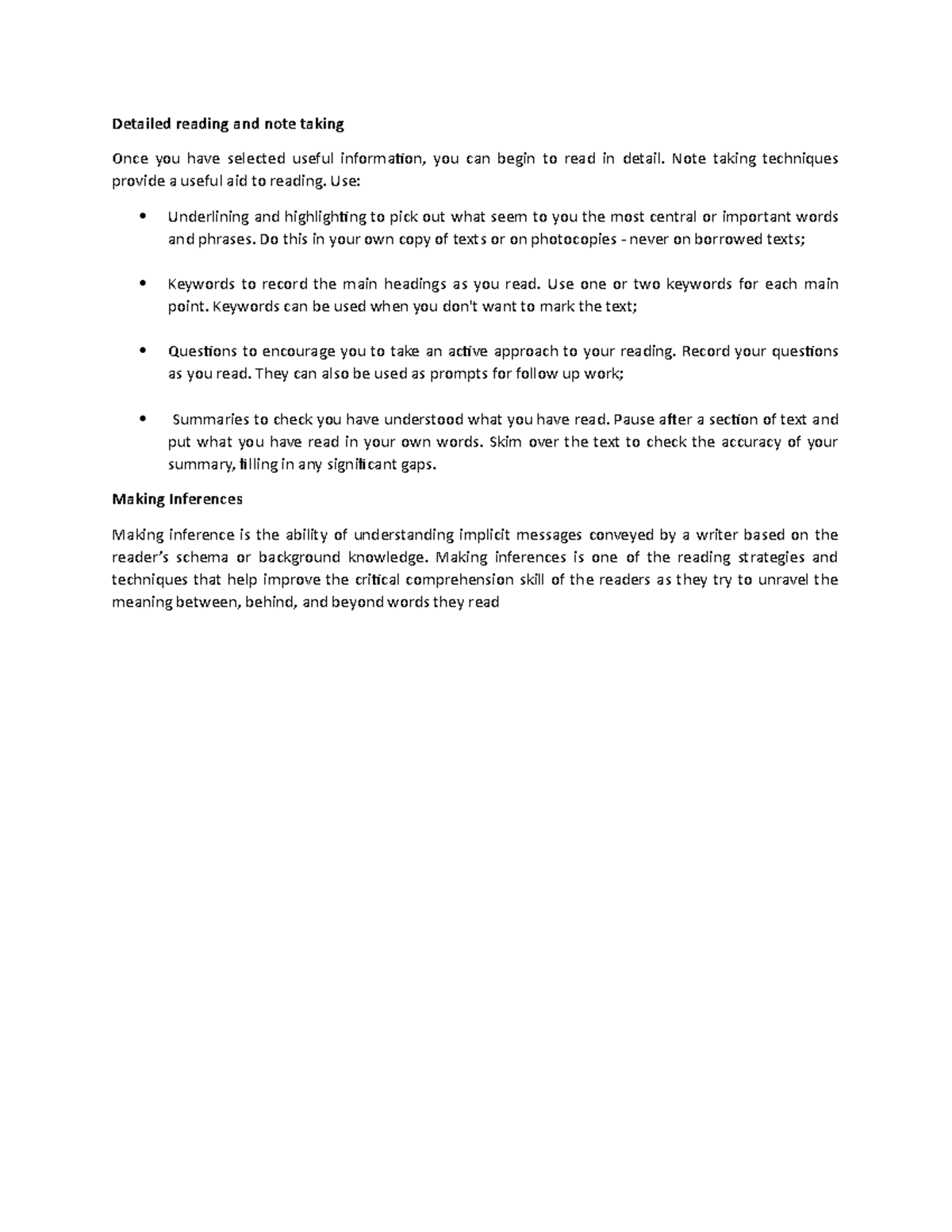 Detailed reading and note taking - Note taking techniques provide a ...