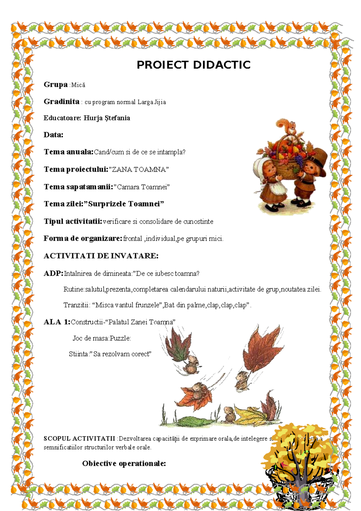 Surprizele Toamnei: Activități Didactice pentru Grupa Mică - Studocu