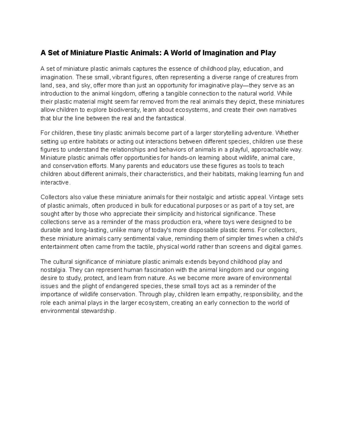 Miniature Plastic Animals: Imagination, Play, and Learning - Studocu