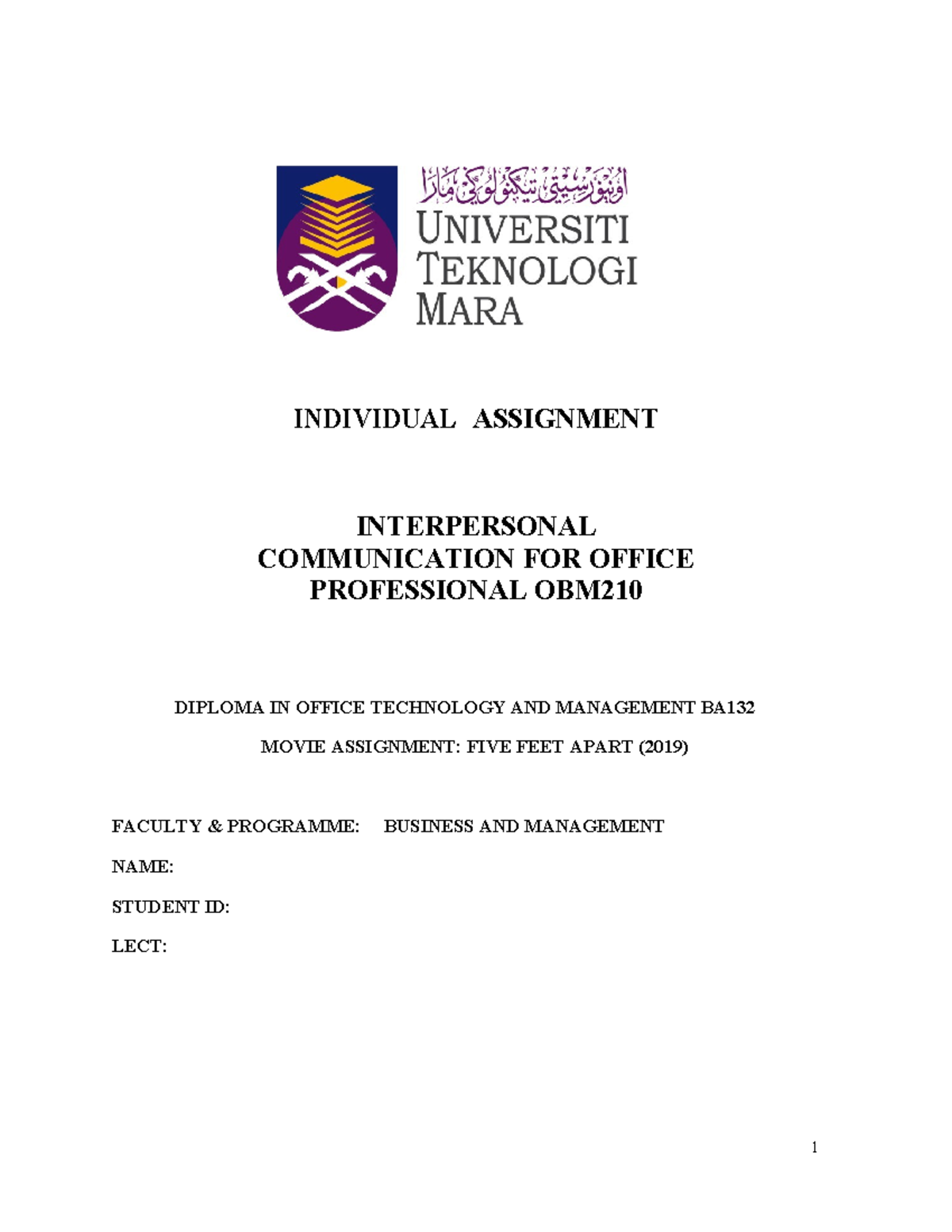 INTERPERSONAL COMMUNICATION: MOVIE ASSIGNMENT OBM 210 - Studocu