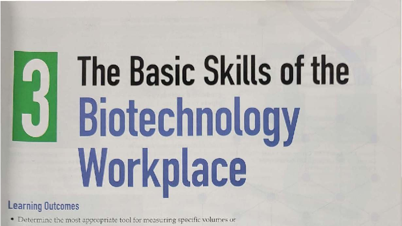 Basic Skills for Measurement in the Biotechnology Workplace (BIO 101 ...