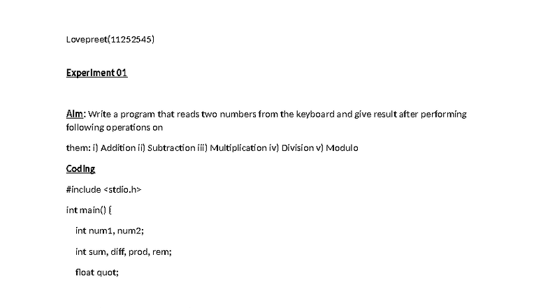 Programming Experiments (CS101) - Input/Output Operations and Functions - Studocu