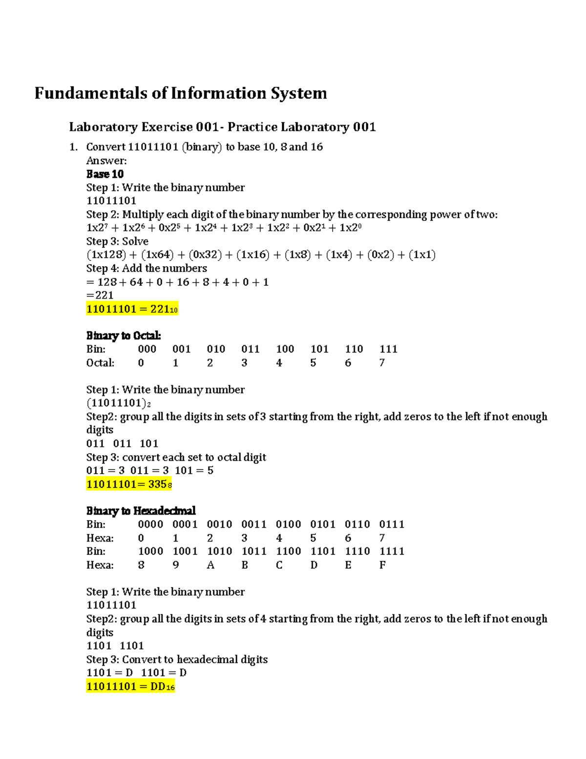 Week002-Lab Ex - lab 1 - Fundamentals of Information System Laboratory ...