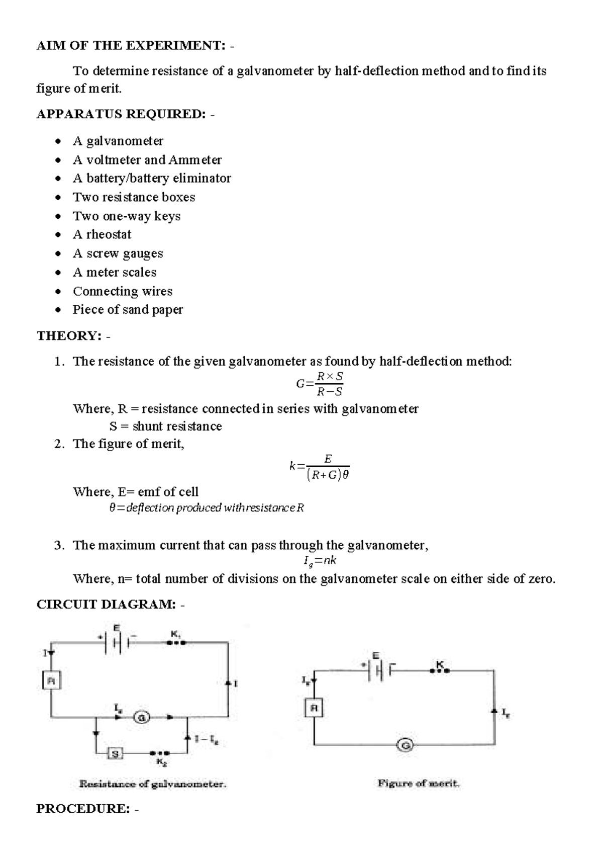 611068129 Half Deflection Method for Galvanometer Resistance - Studocu