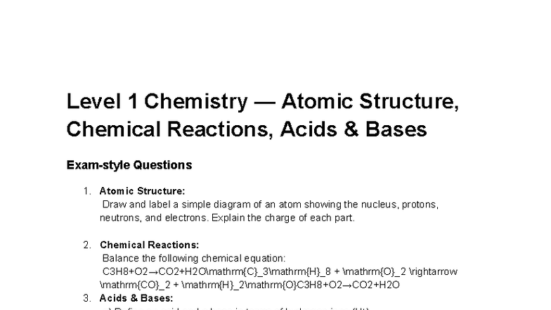 Biology and Chemistry Notes - Level 1 Chemistry — Atomic Structure ...