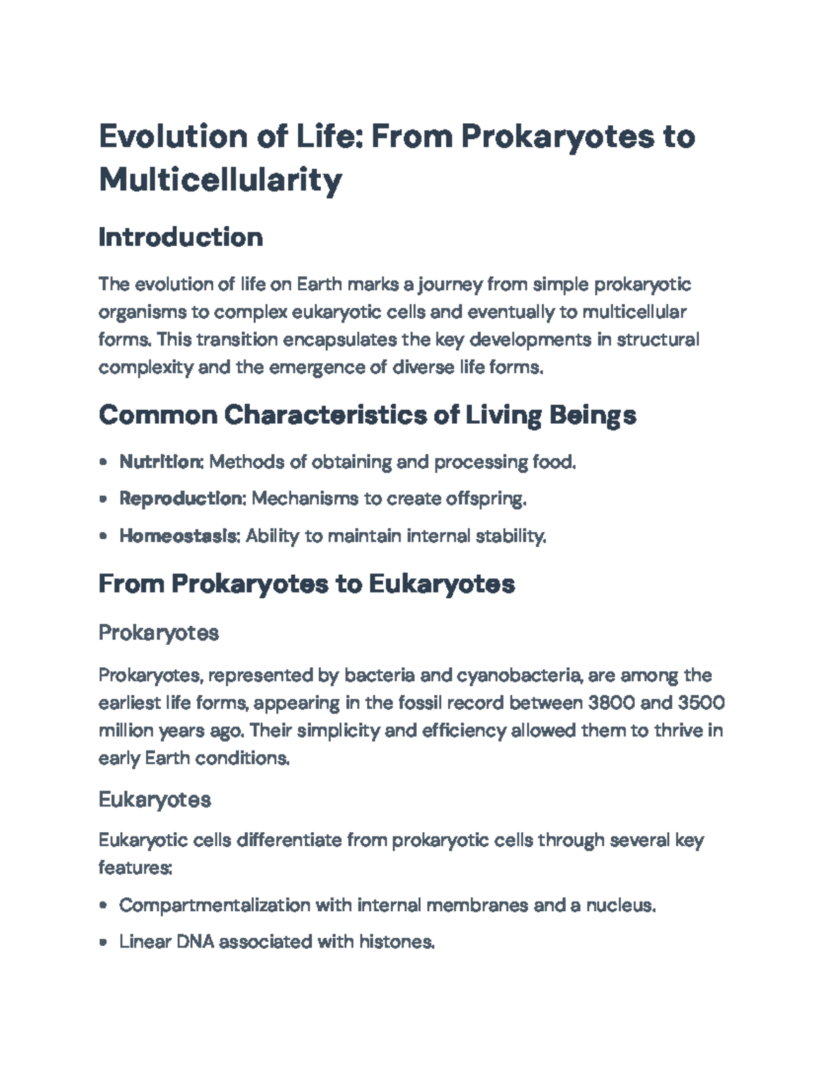 Evolution of Life: Prokaryotes to Eukaryotes & Multicellularity ...