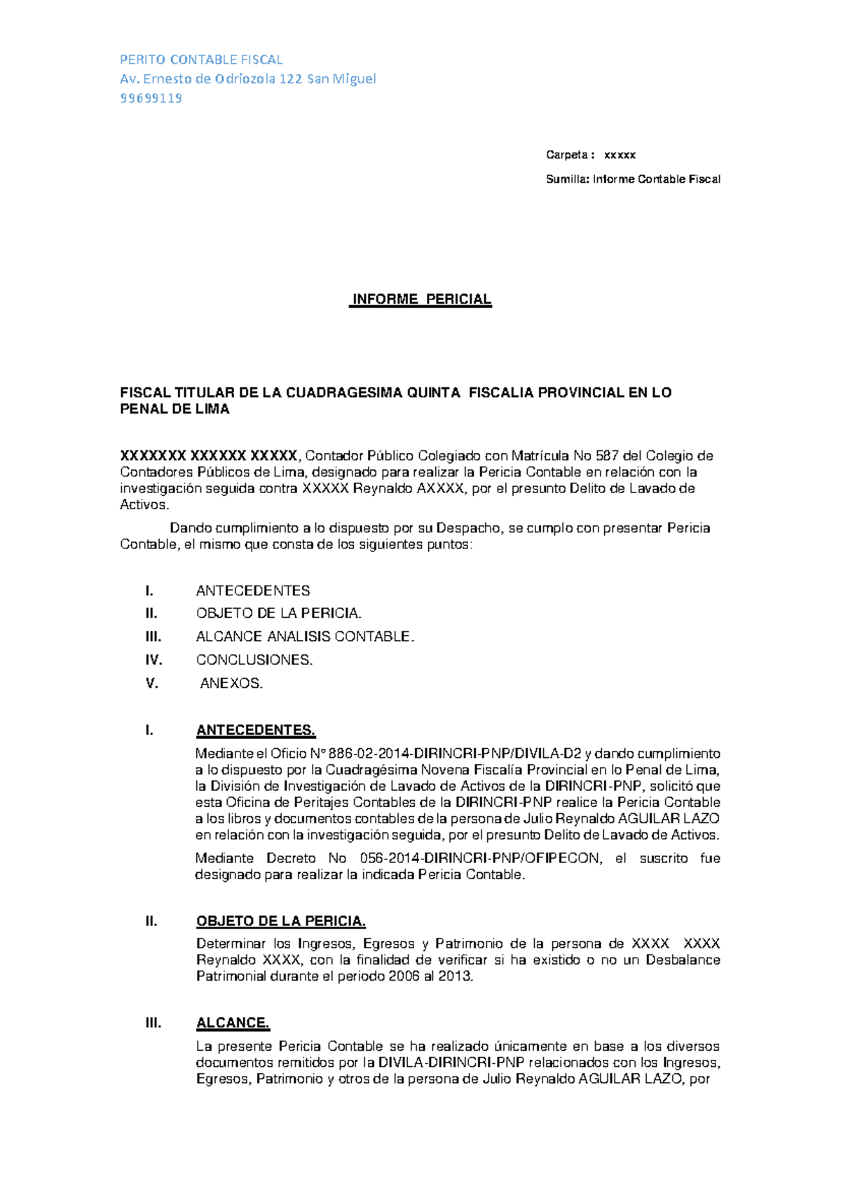 Informe Pericial Contable - Delito de Lavado de Activos (2023) - Studocu