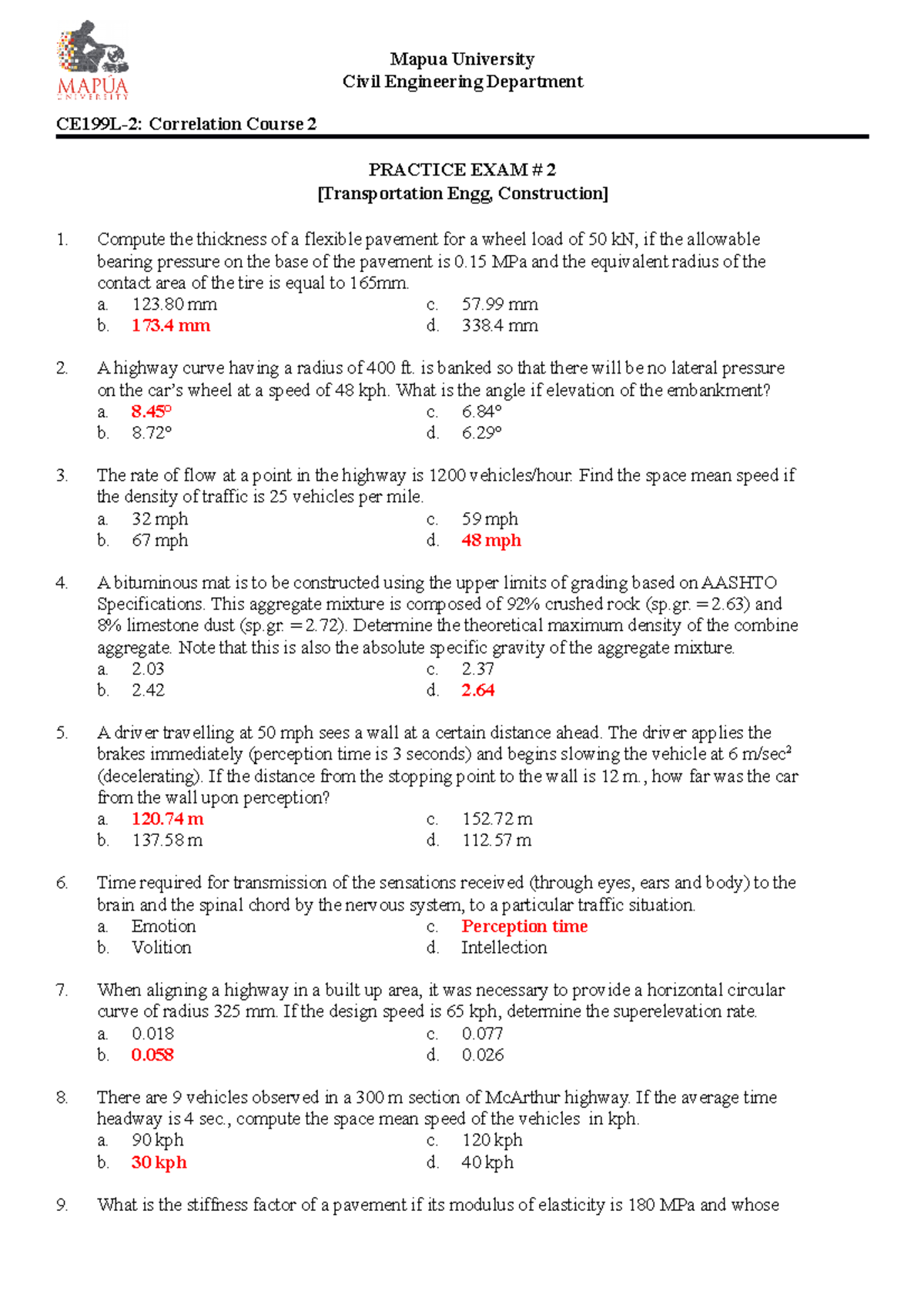 2q2223 P E 2 Correl 2 Civil Engineering Department Ce199l 2 Correlation Course 2