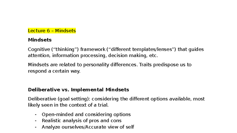 Lecture 6: Mindsets and Their Impact on Decision Making and Emotions ...