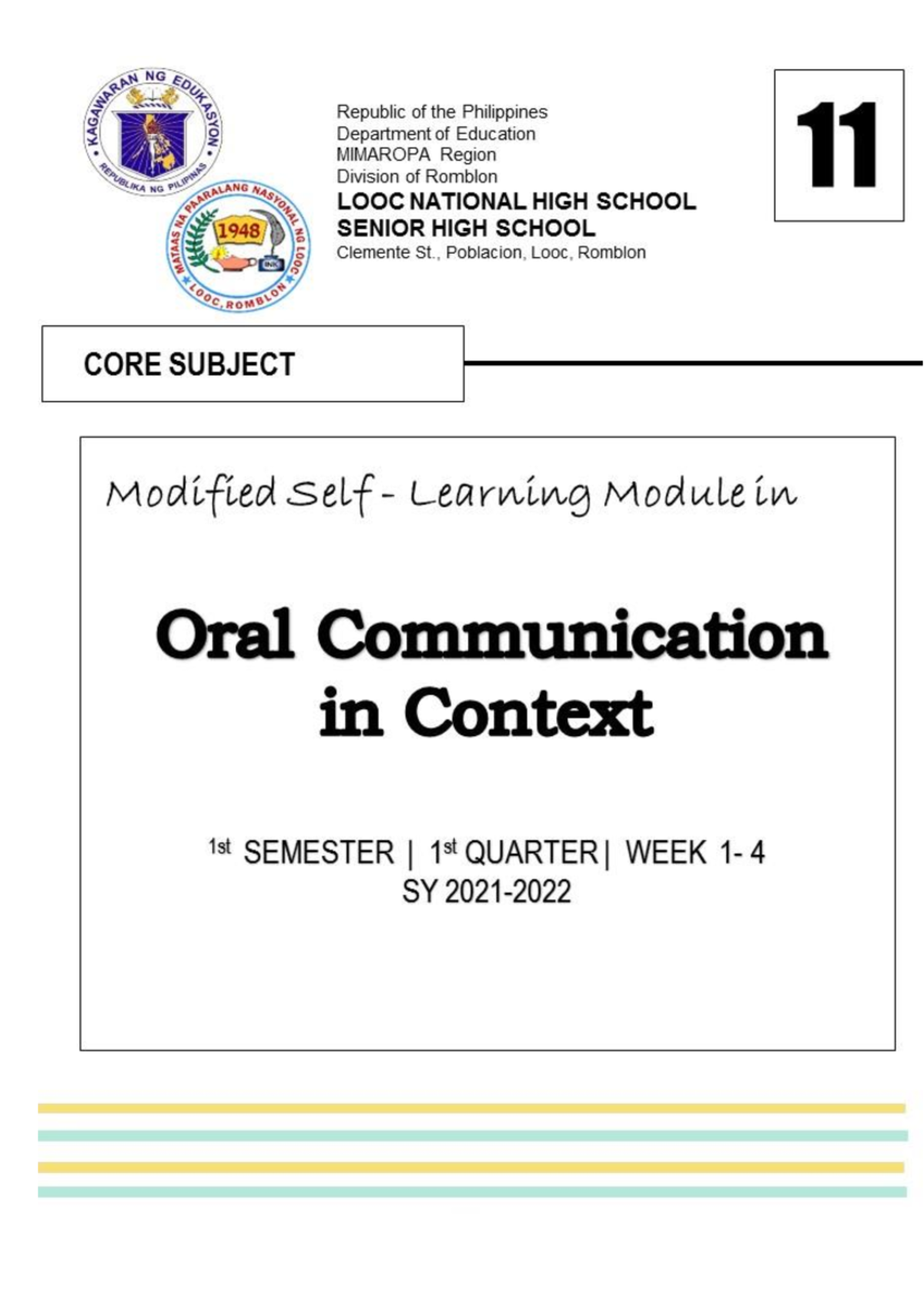 Oral Communication Module EN11/12OC - Week 1 Overview and Lessons - Studocu