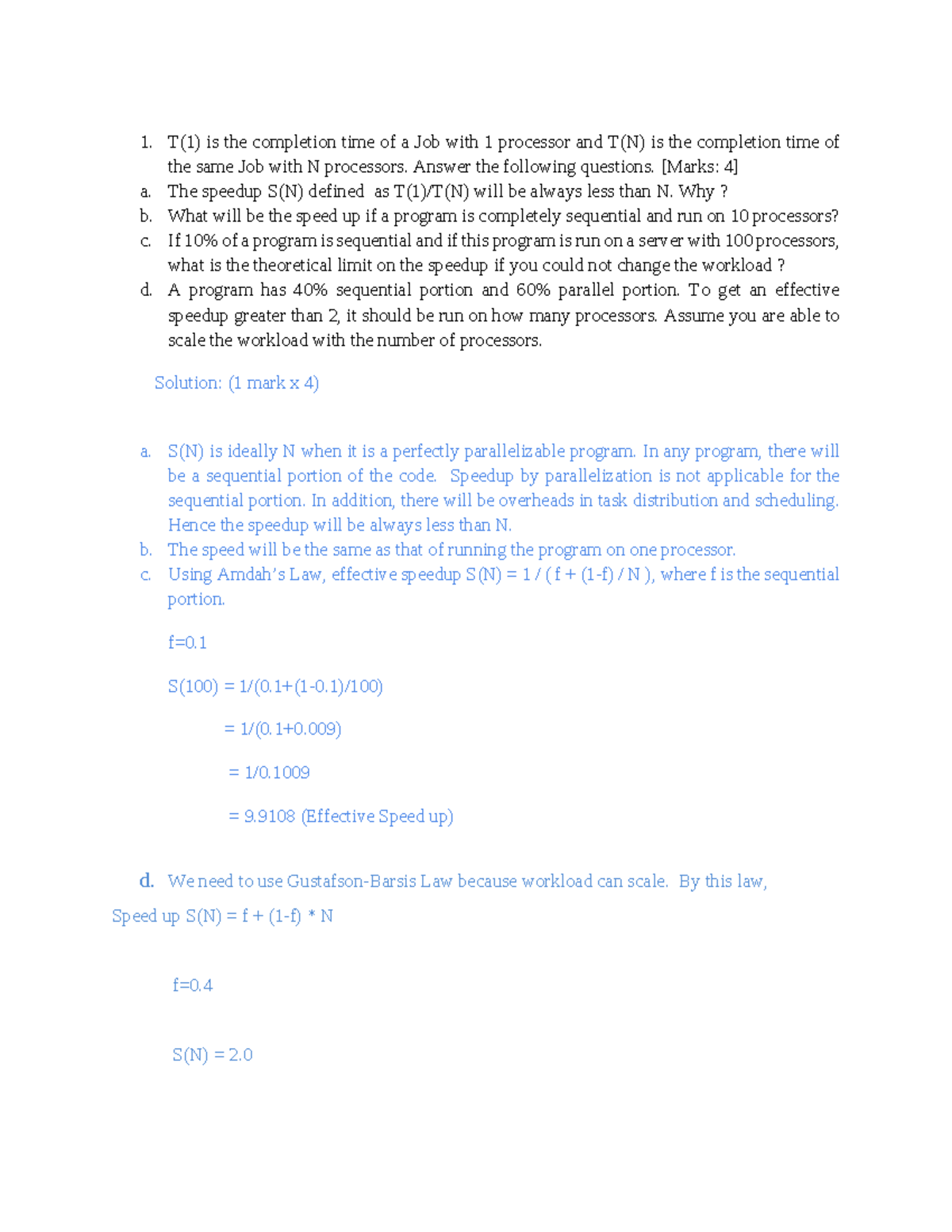 BDS EC2M - Answer key - T(1) is the completion time of a Job with 1 ...