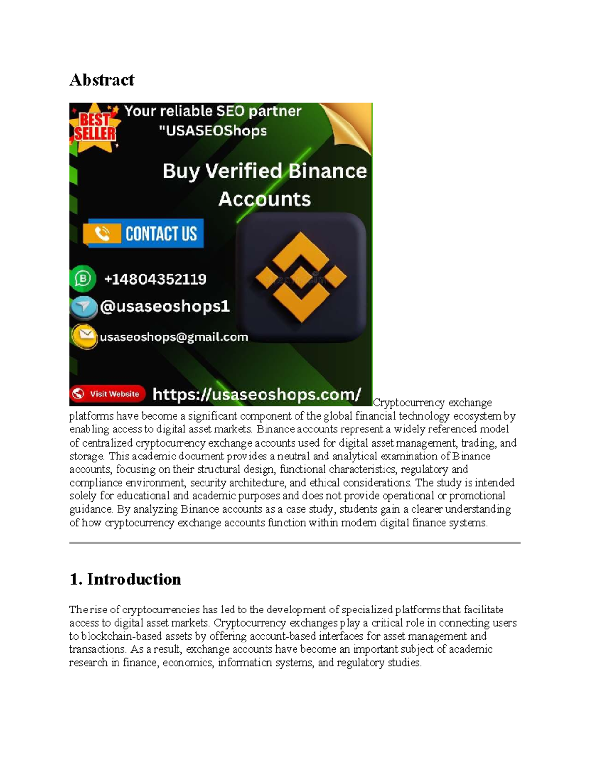 Academic Analysis of Binance Accounts: Structure & Ethics (FIN 2026 ...