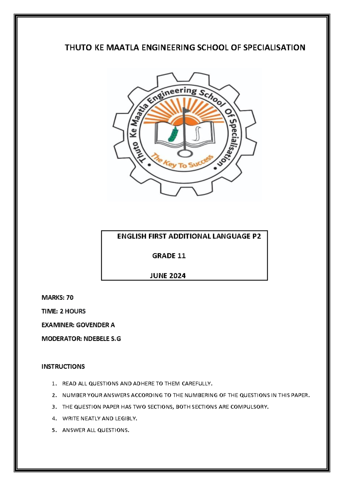 Grade 11 English FAL Paper 2 JUNE 2024 Exam Question Paper - Studocu