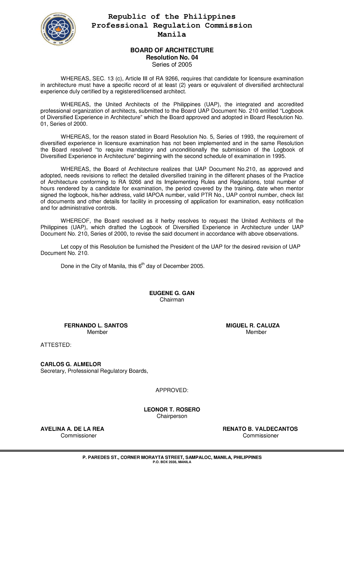 UAP DOC 210 - Revised Logbook of Diversified Experience in Architecture ...