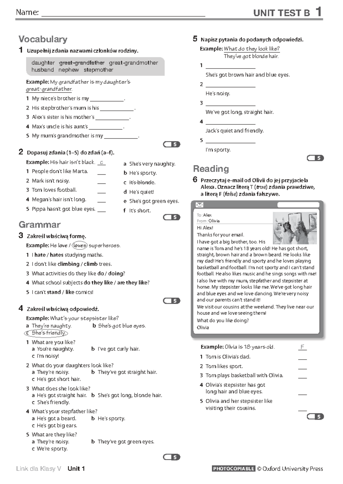 L5 U1 Unit Test B: Vocabulary & Grammar Exercises - Studocu