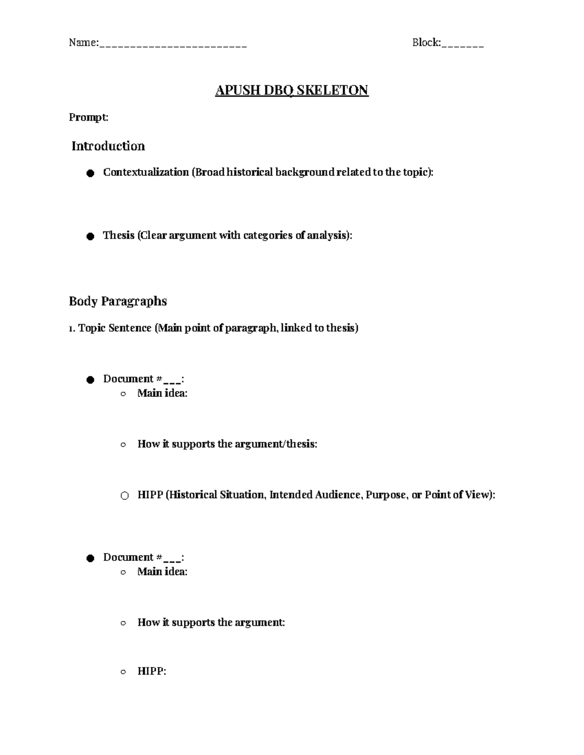 APUSH DBQ Writing Guide - Structure & Components Outline - Studocu